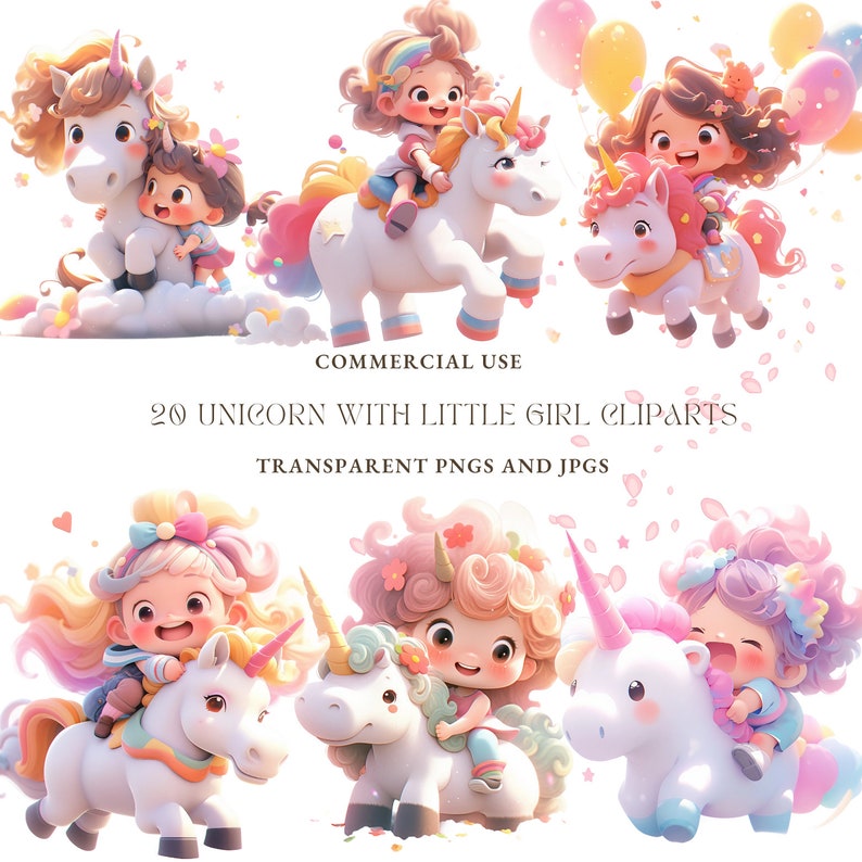 Cute Unicorn and Girl Clipart , Wall Art, Nursery Decor, Birthday Gift ...