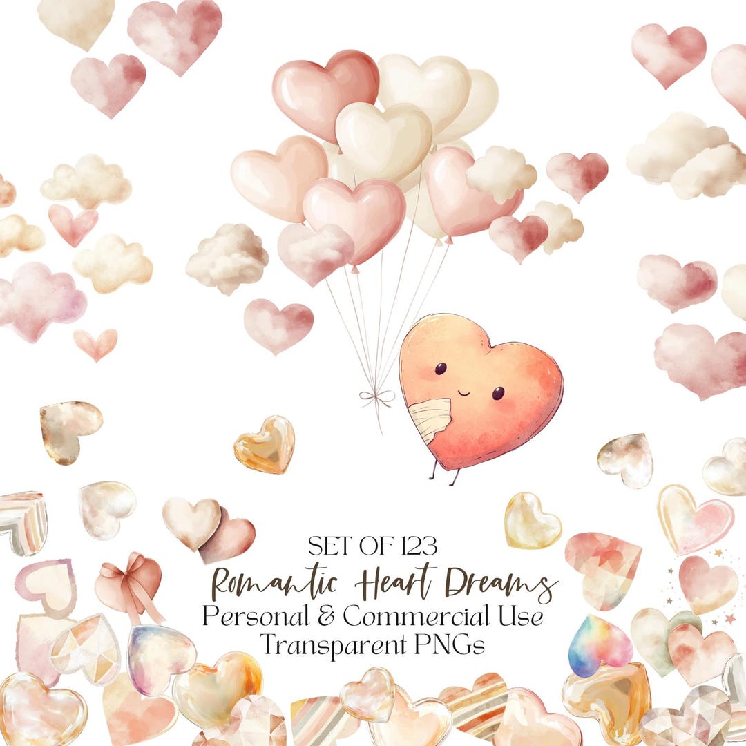 Cute Heart Clipart | Valentine's Day Clipart | Digital Heart Graphics ...