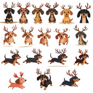 Christmas Dachshund Clipart, Festive Sausage Dog Clipart, Holiday ...
