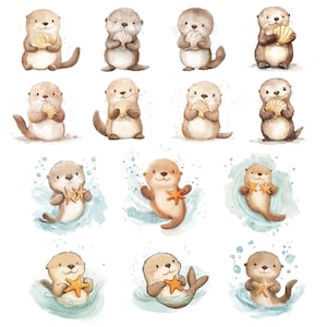 Watercolor Cute Otter Clipart,sea Otter Clipart|nursery Clipart,crafts ...