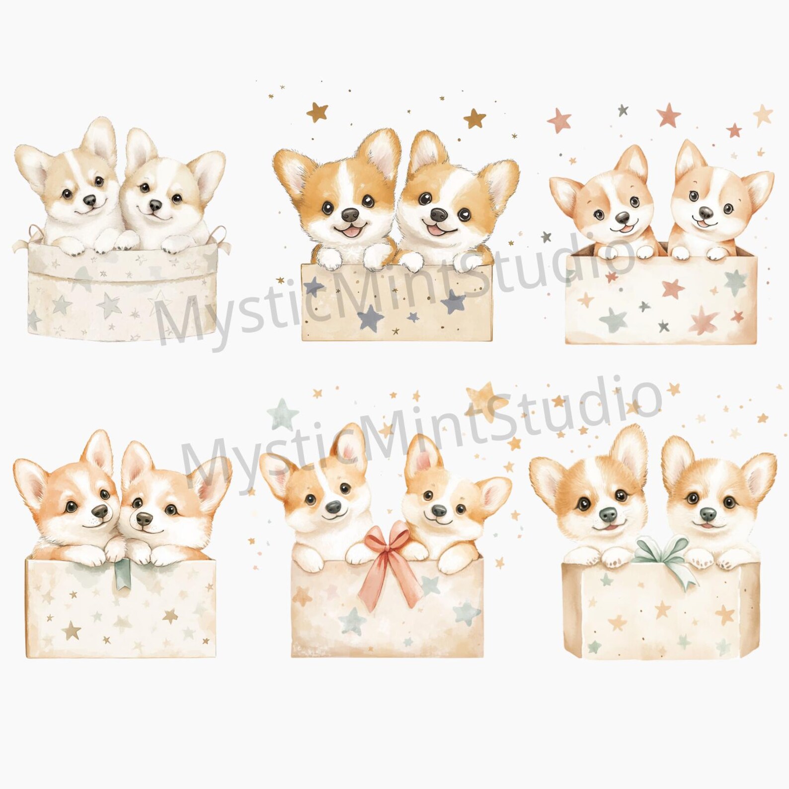 Cute Corgi Clipart Bundle | Watercolor Corgi Clipart L Cute Dog Clipart ...