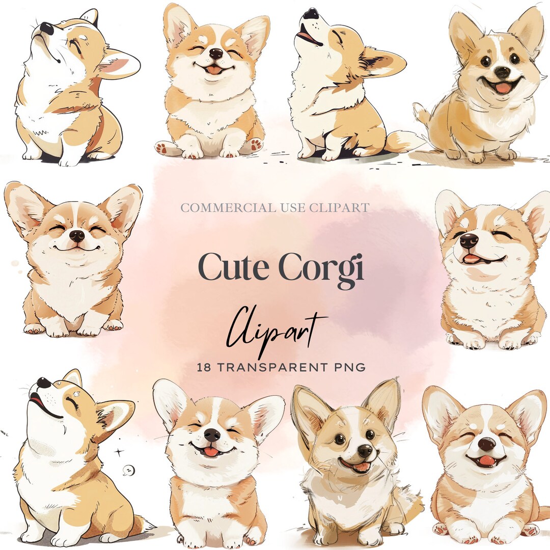 Cute Corgi Collection: High-quality PNG JPG Digital Bundle of 18 Corgi ...
