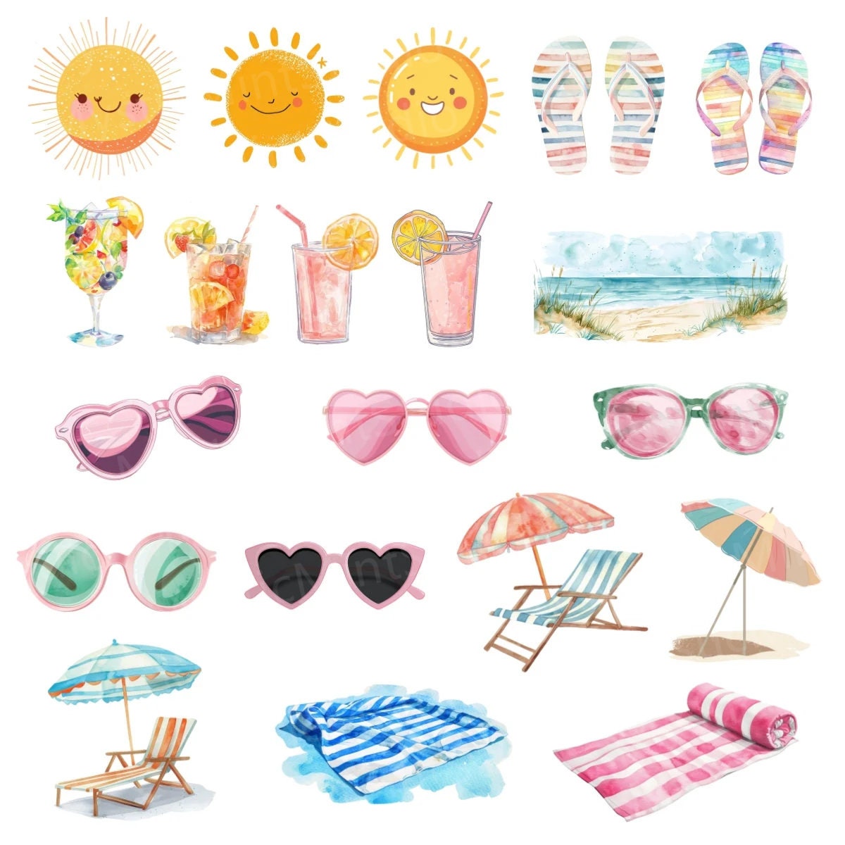 Summer Dog Beach Watercolor Cute Dogs Puppy Clipart|69 High-quality ...