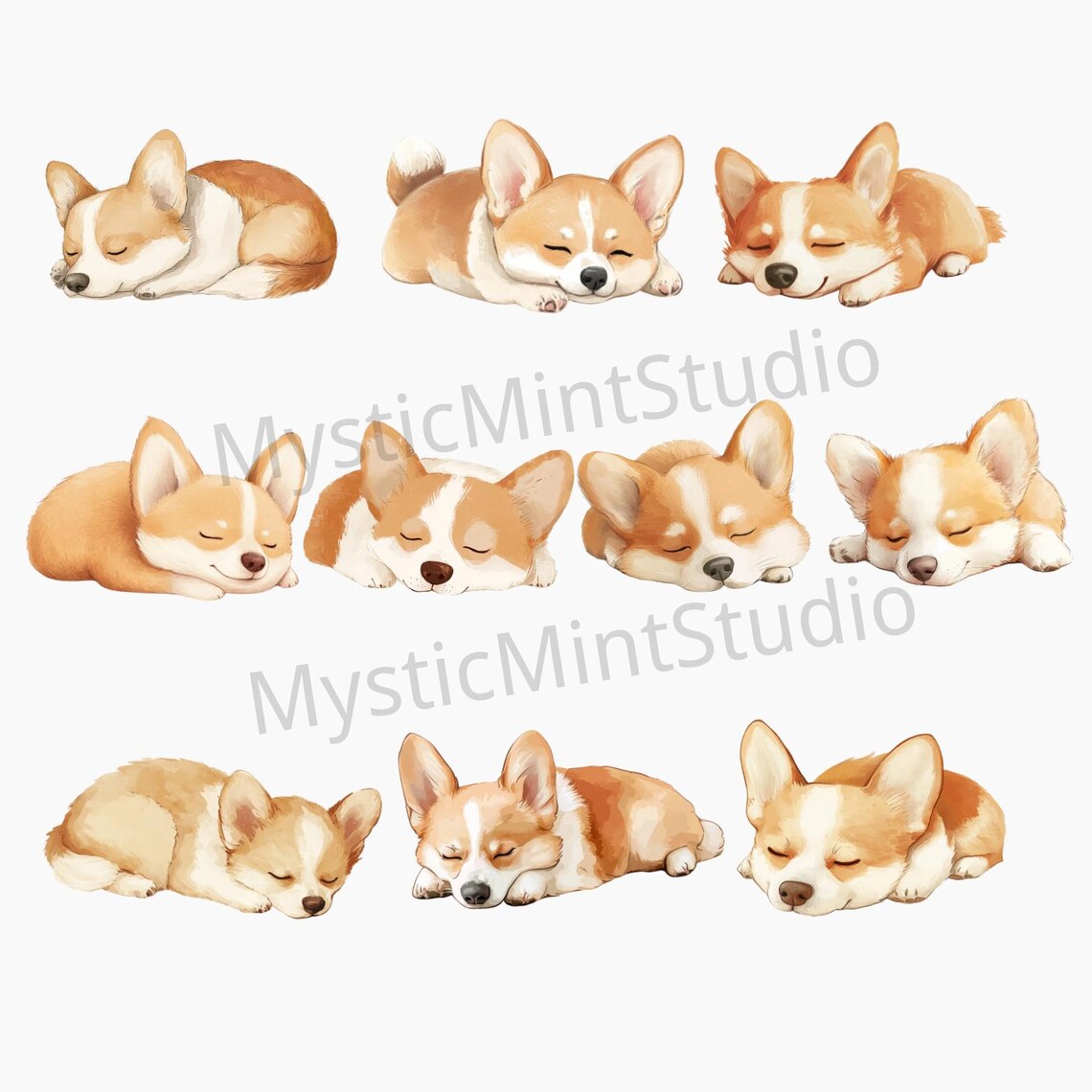 Cute Corgi Clipart Bundle | Watercolor Corgi Clipart L Cute Dog Clipart ...