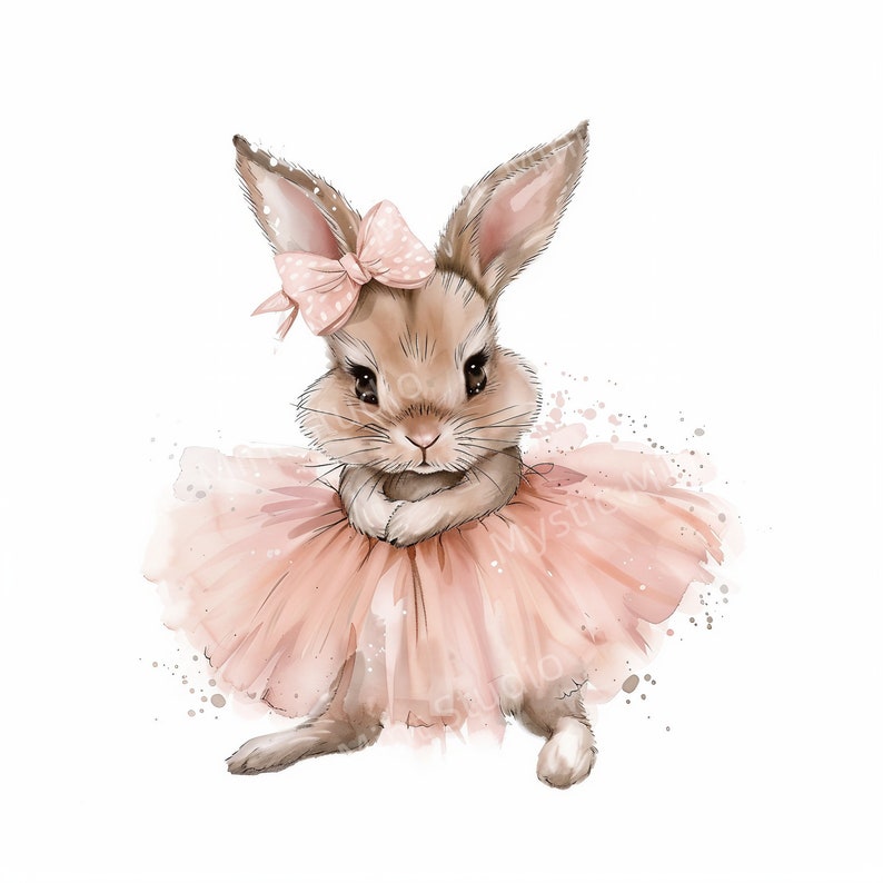 Ballerina Bunny Watercolor Cute Bunnies in Tutus Clipart 35 High ...