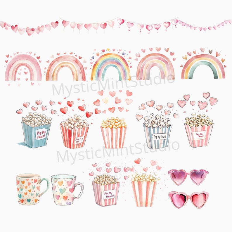 Watercolor Valentines Clipart | Valentine Graphics | Cute Valentine PNG ...