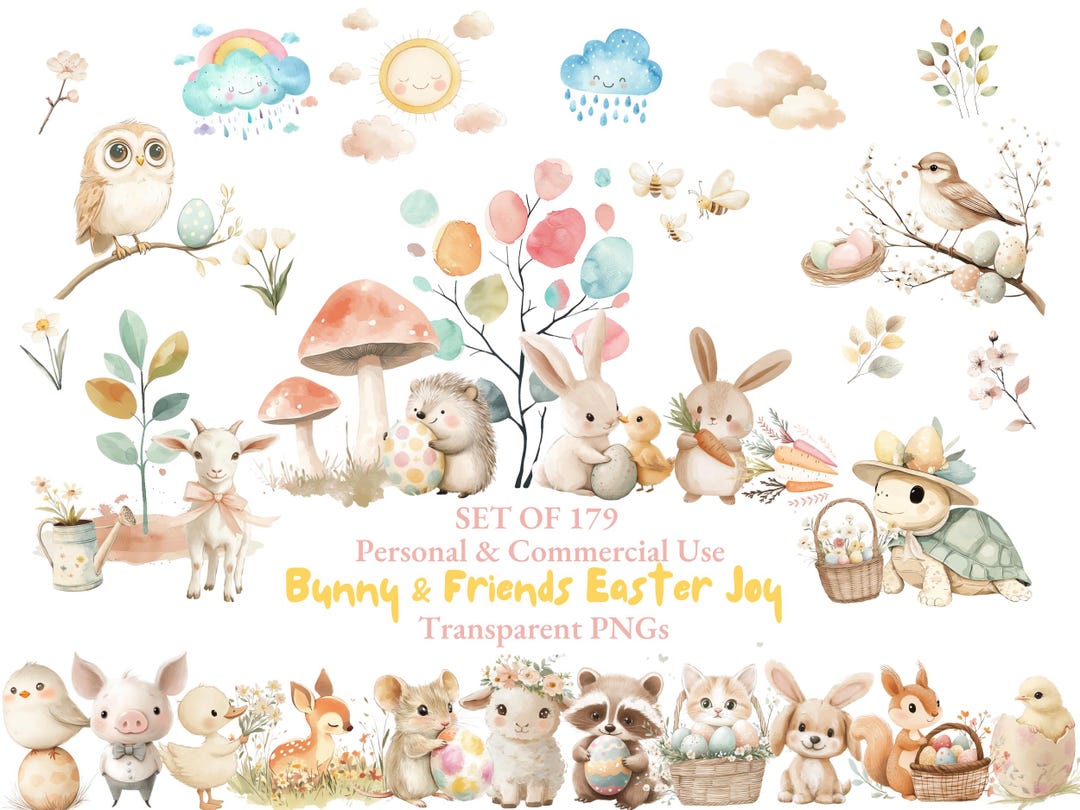 Watercolor Easter Clipart | Easter Animal Clipart | Cute Bunny Clipart ...