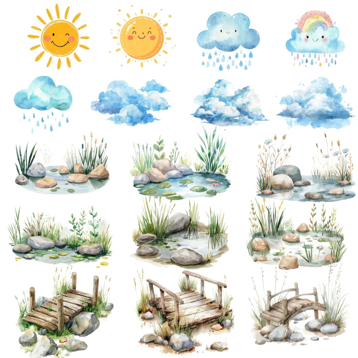 112 Watercolor Cute Pond Life Clipart Bundle,swan Clipart Duck Clipart ...