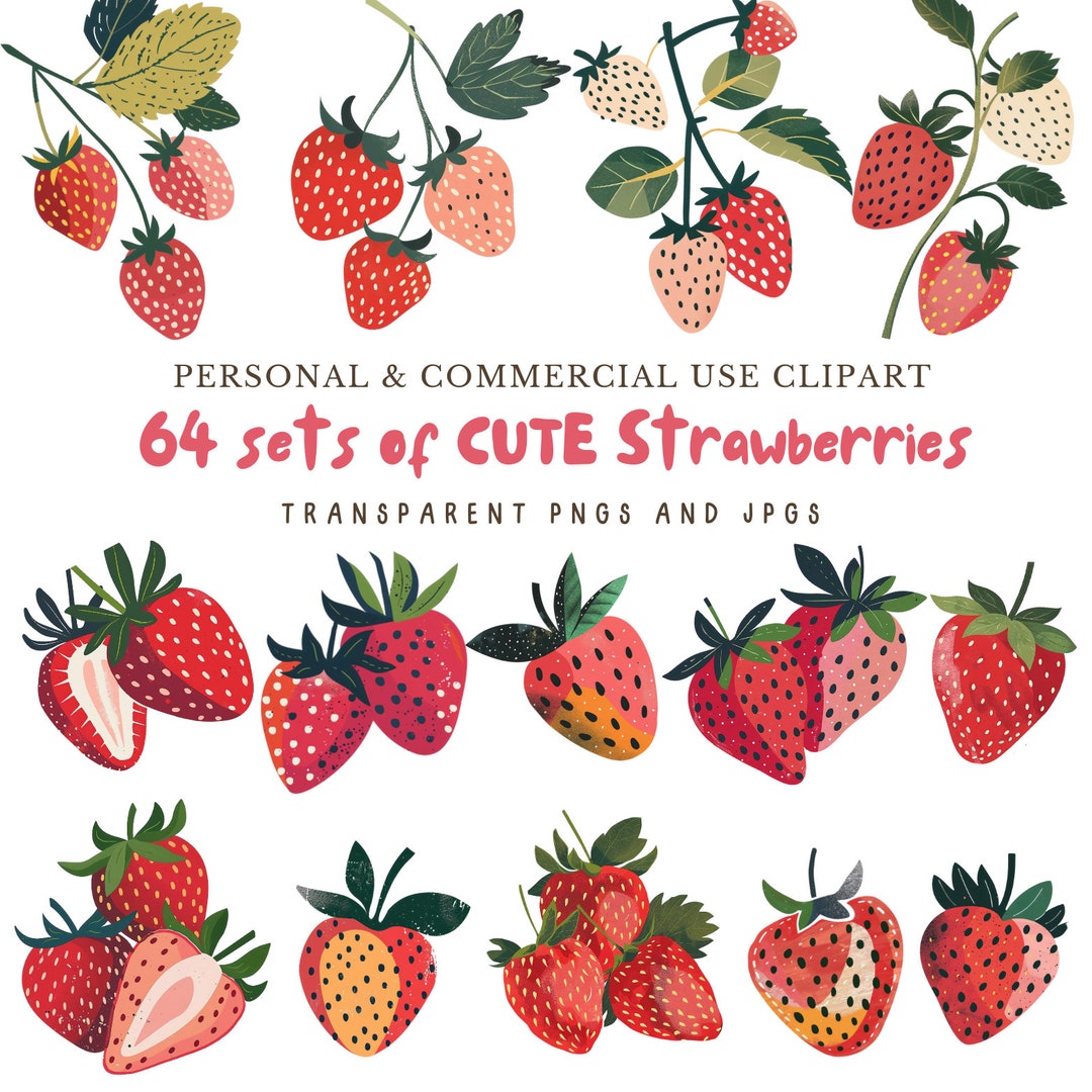 Strawberry Clipart Bundle, Cute Fruit Clipart, Fruit Clipart, Kitchen ...