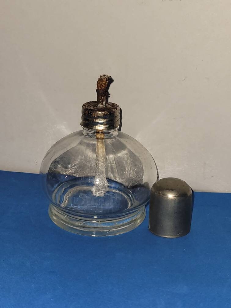 Vintage Small Marked perfect Tabletop Clear Glass Oil Lamp With Lid - Etsy