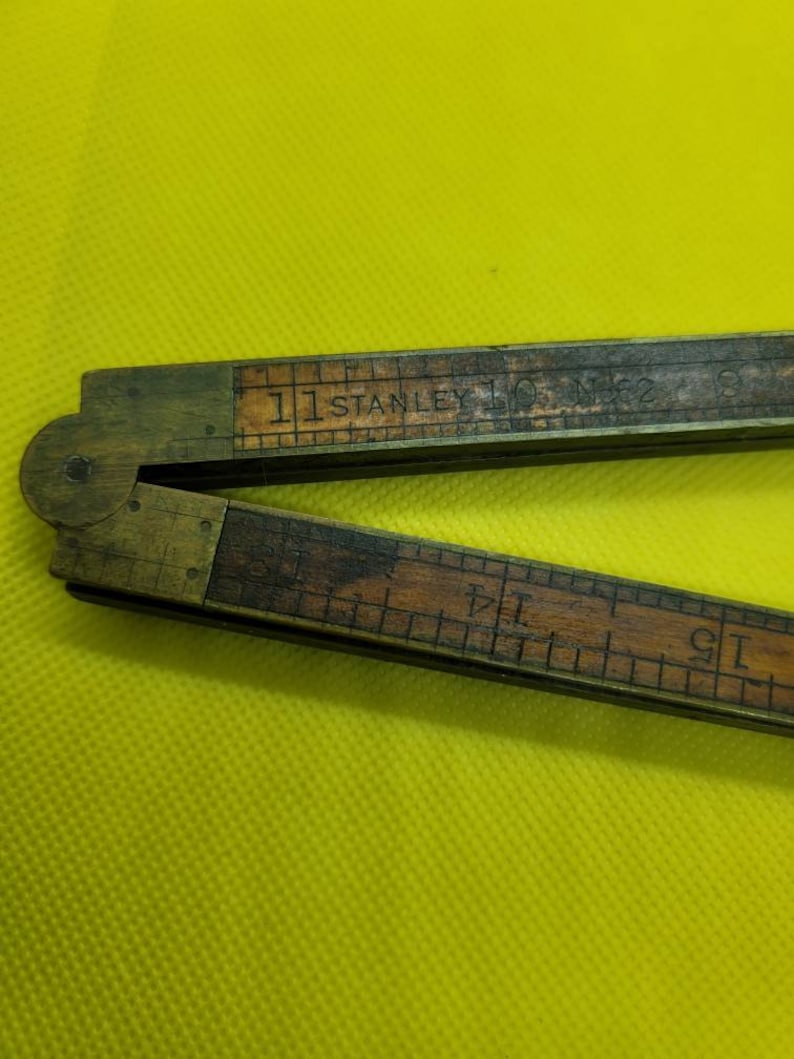 Antique Stanley 24 Inch Folding Ruler Brass and Wood - Etsy