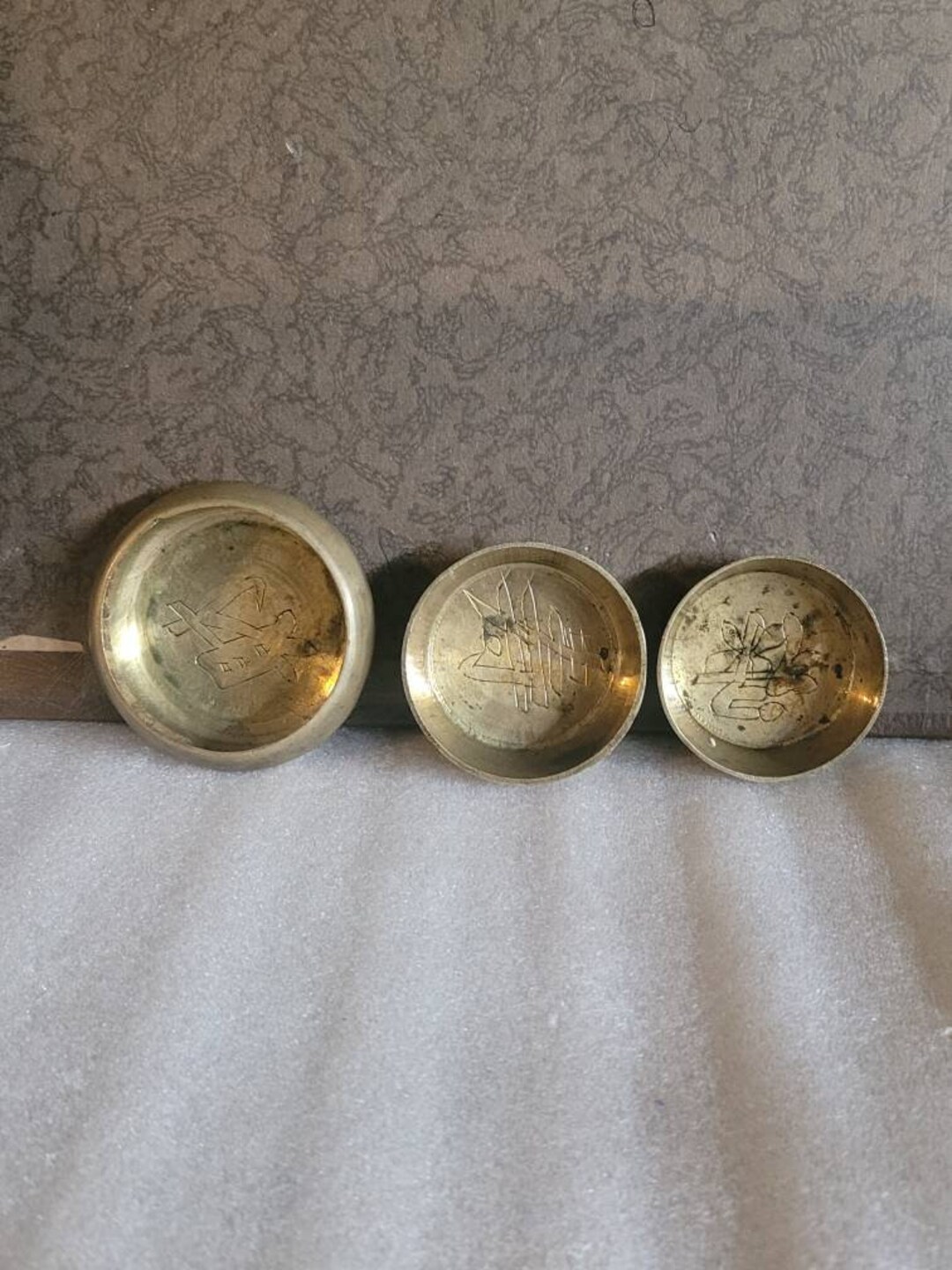 Etched Nesting Bowls Dragon Buddhist Incense Trays Small Brass ...