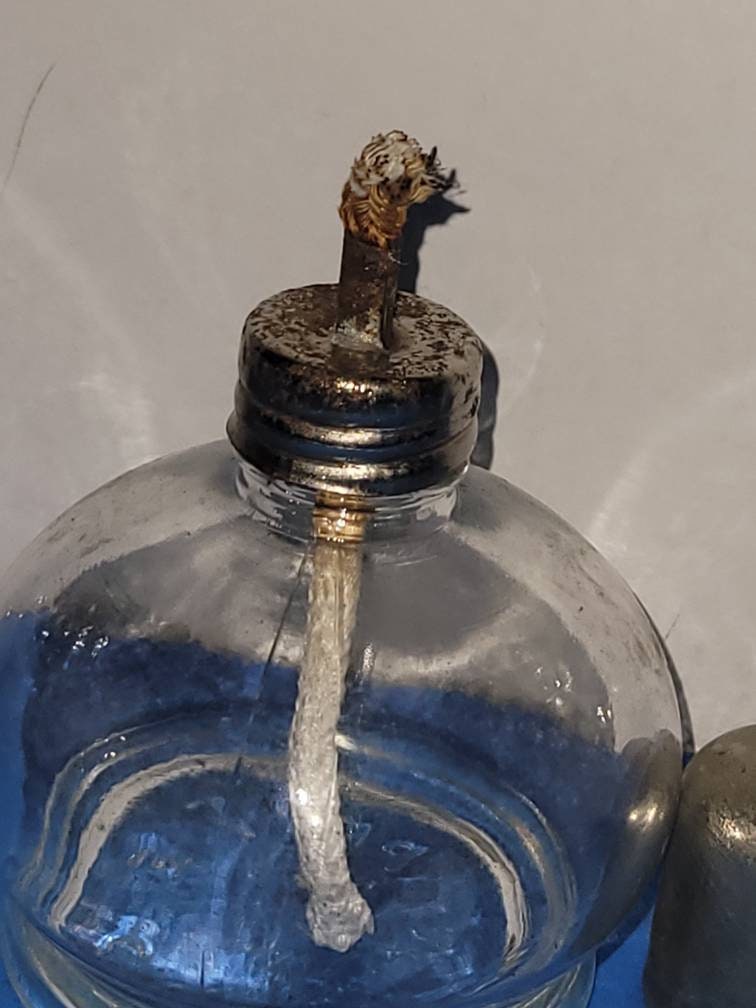 Vintage Small Marked perfect Tabletop Clear Glass Oil Lamp With Lid - Etsy