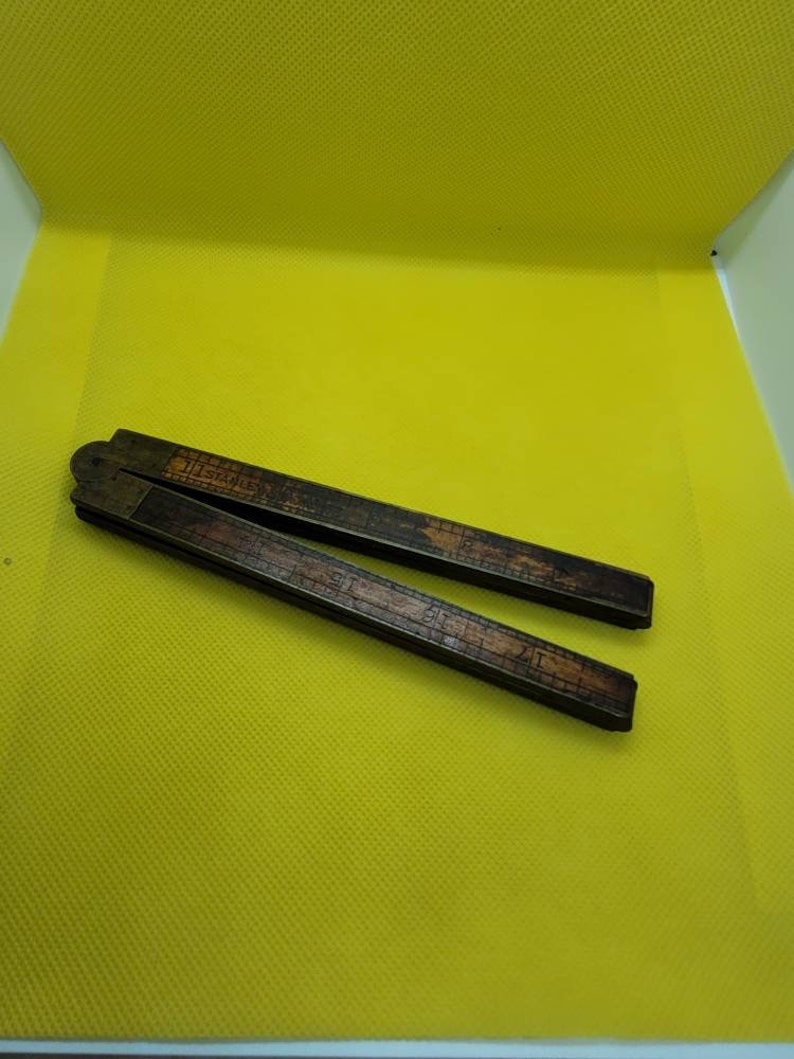 Antique Stanley 24 Inch Folding Ruler Brass and Wood - Etsy