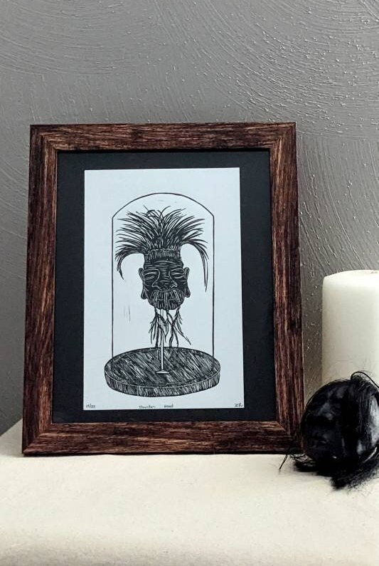Shrunken Head, Linocut, Limited Edition, Printmaking 5.5 x 8.5 inches ...