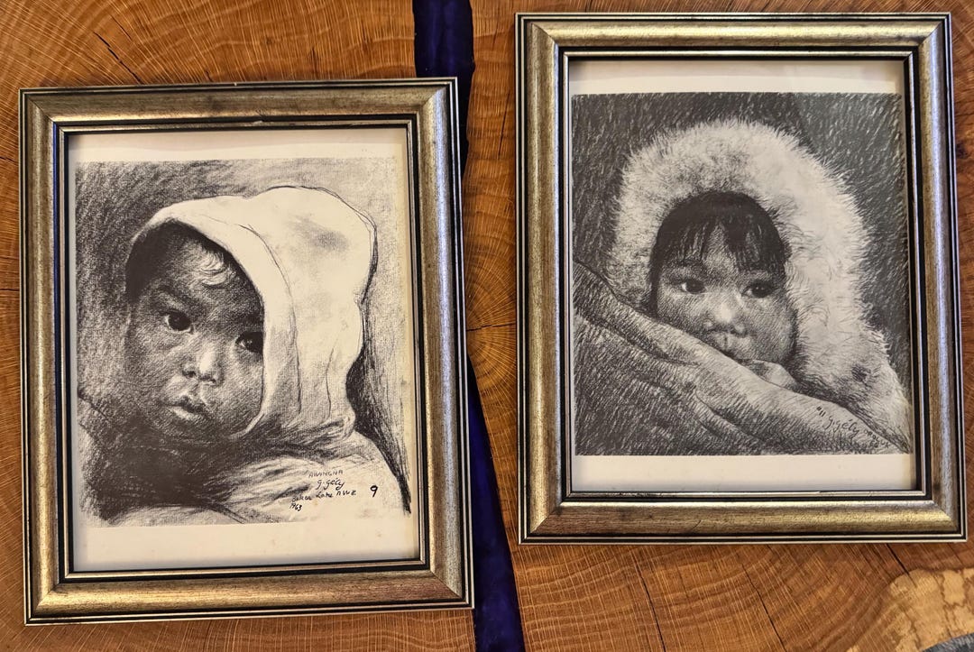 Pair of Vintage Inuit Child Portrait Prints by George Ahgook – Oroluk ...