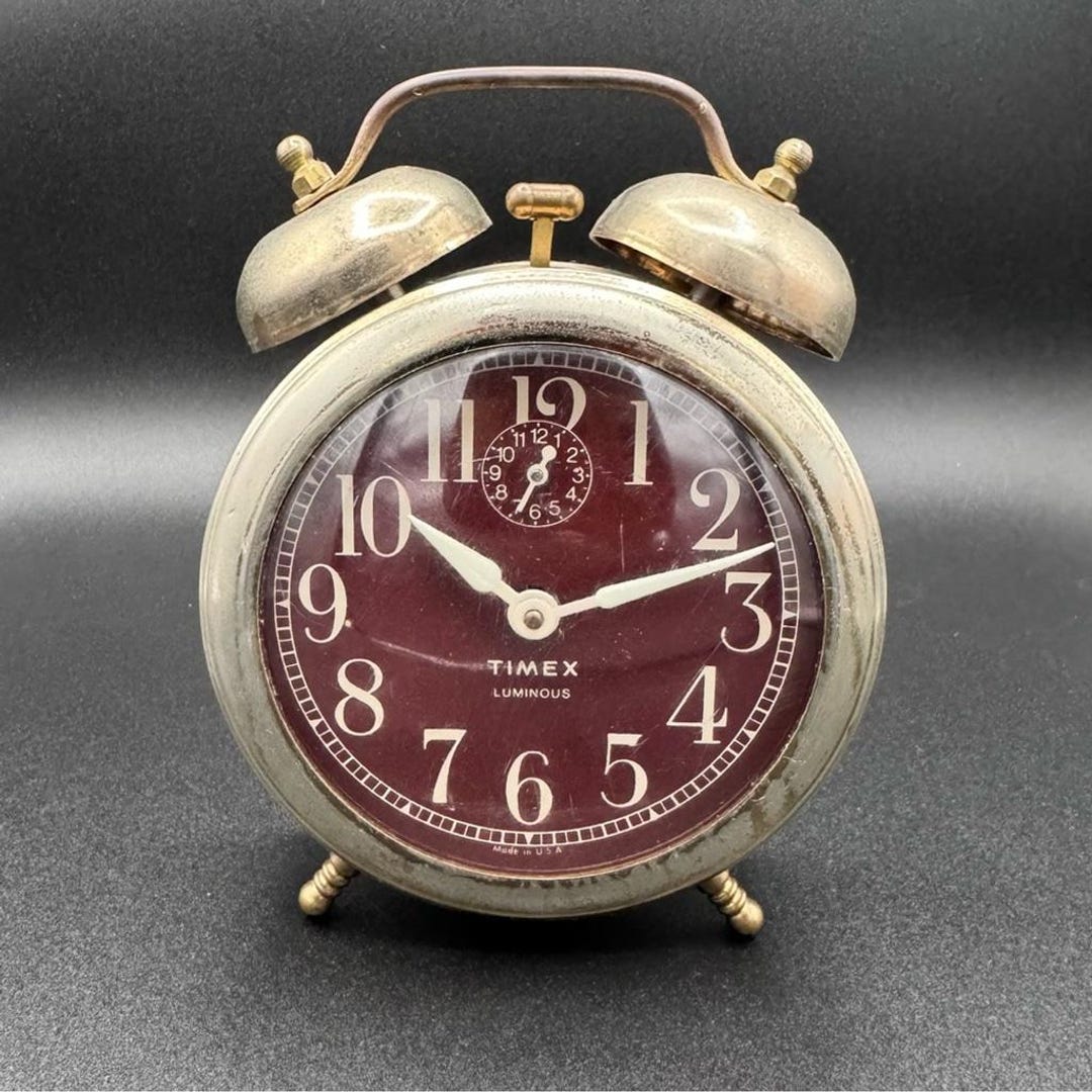 Vintage Timex Luminous Wind-up Alarm Clock Burgundy Face Mid-century ...