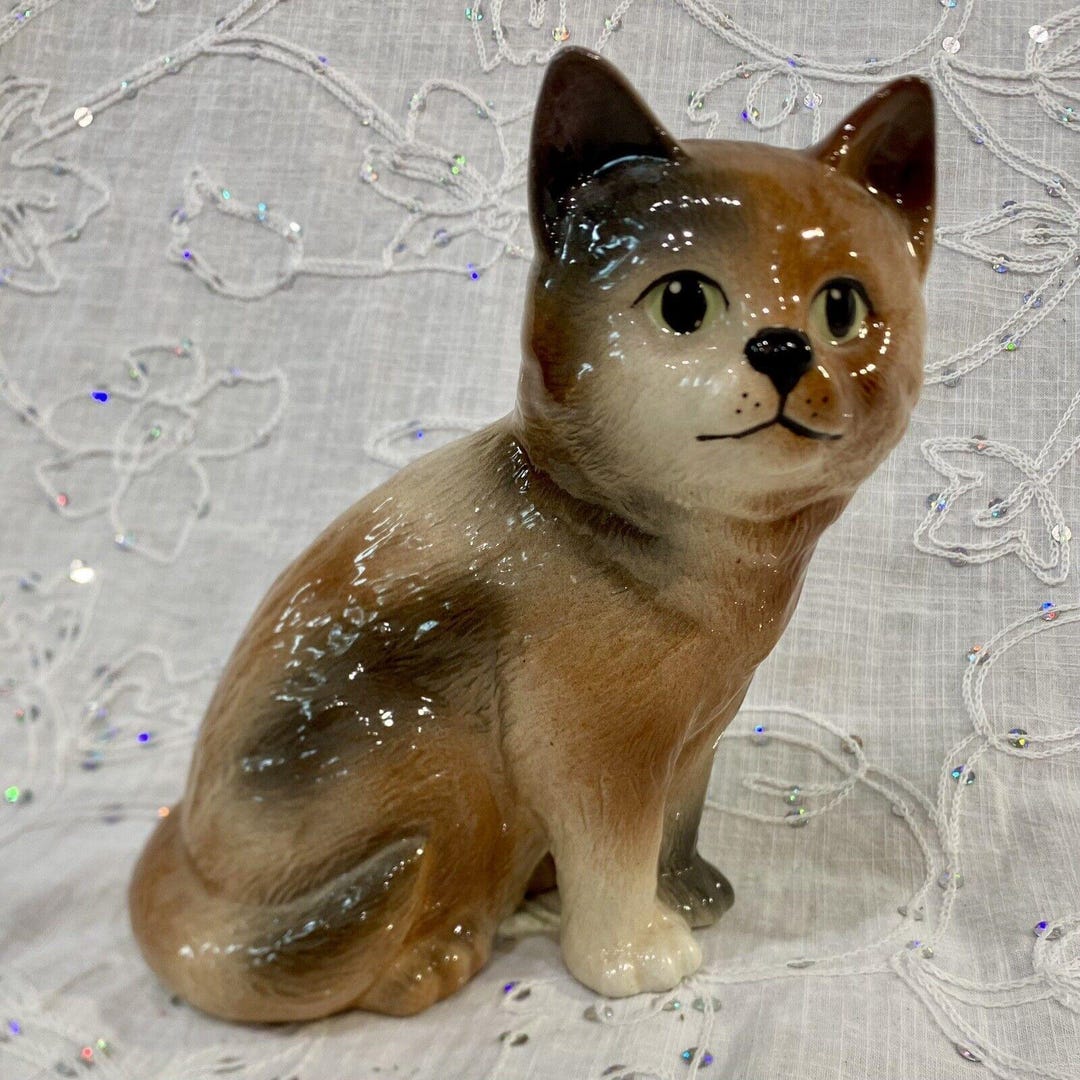 Vintage Ceramic Calico Cat Hobbyist Hand Painted 8” Tall Signed & Dated ...