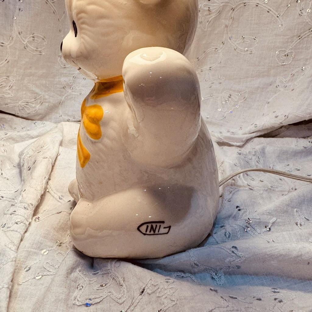 Vintage White Teddy Bear Ceramic Lamp Signed Original Shade Working - Etsy