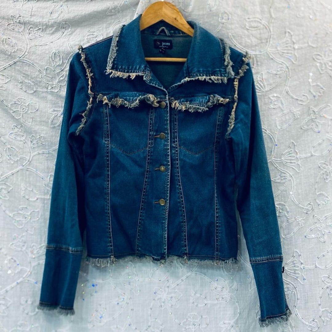 Vintage UB Jeans Fringed Raw Edge Denim Jacket Size 32 - Medium - Etsy