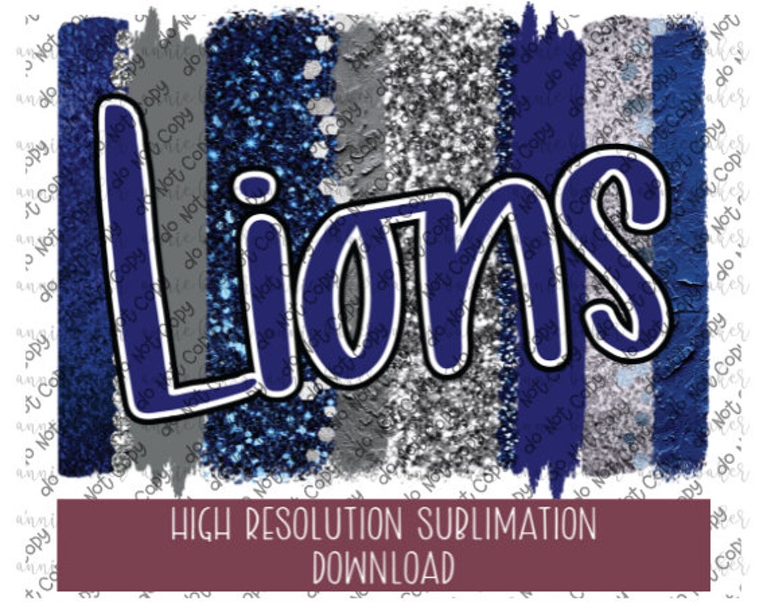 Lions Navy Blue Grey Glitter Brushstroke PNG - Ready to Print ...
