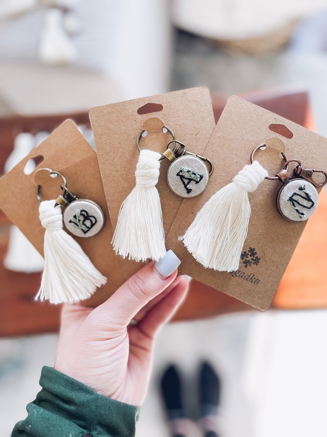 Customized Monogram Hand Embroidered Keychain, Bridal Party Gift, Cute ...