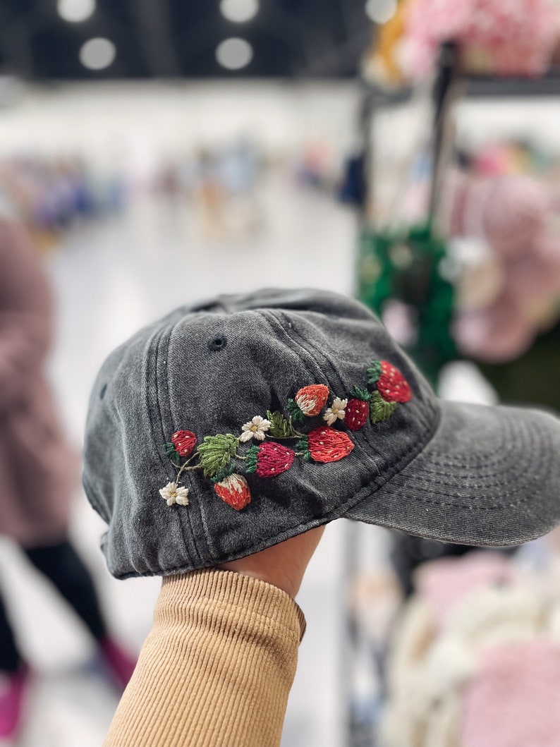 Hand Embroidered Strawberry Baseball Cap, Cute Spring and Summer ...