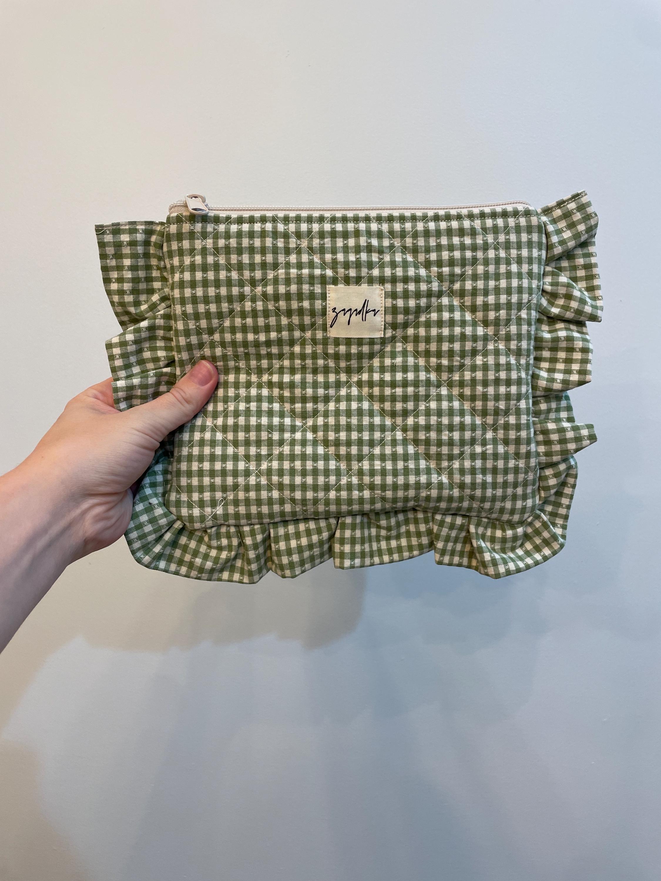 Handmade Ruffle Gingham Flat Zipper Pouch, Cute Cosmetic Bag, Pencil ...