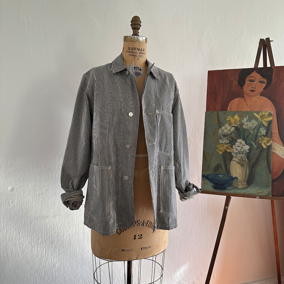 Vintage Chore Coat 1990s Hickory Stripe Railroad Stripe Never Ripum 100 ...