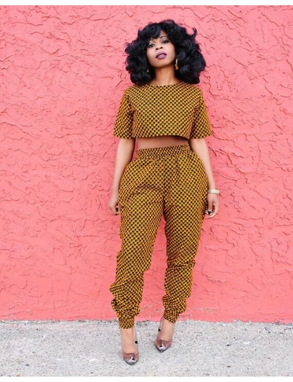 African Print Crop Top And High Waist Pants Piece Set Ankara Etsy