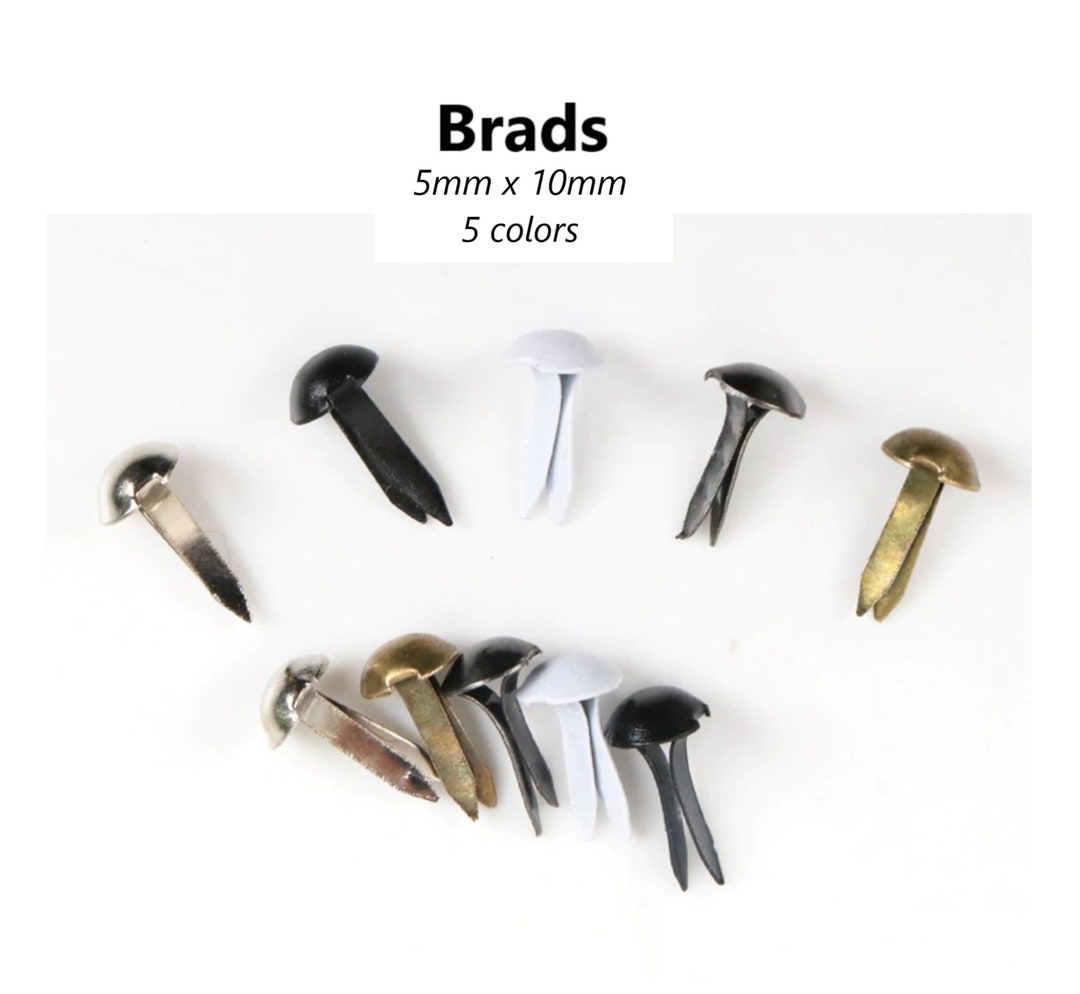 50pcs 5x10mm, Brads, Paper Fasteners, Silver, Bronze, Gunmetal, White ...