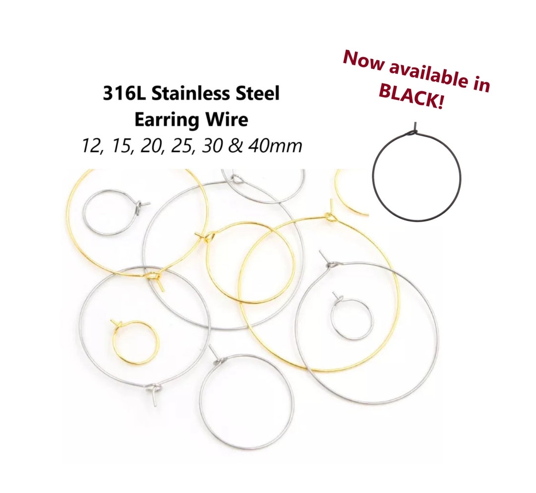 20pcs - 12-40mm, 316L Surgical Stainless Steel, Earring Wires, Hoop ...