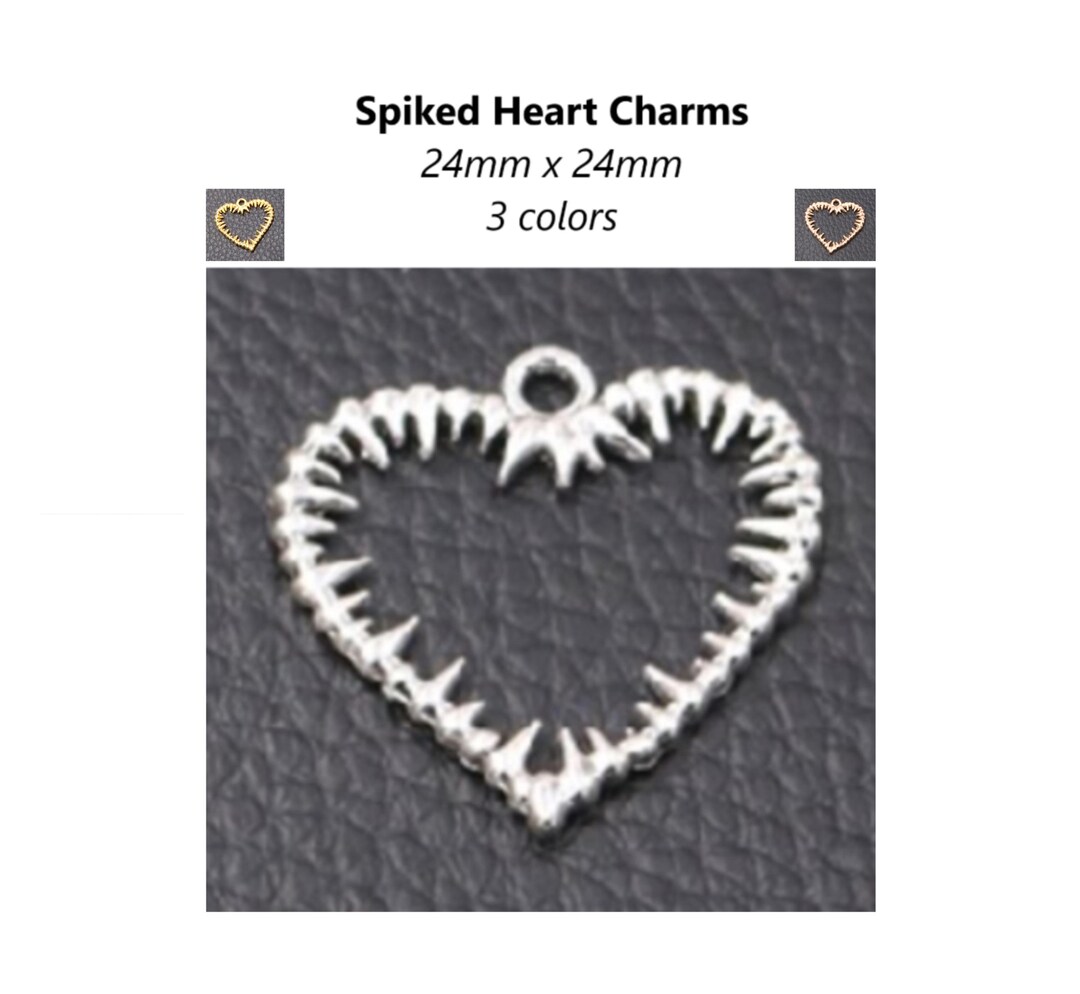 Spiked Heart Charms: Steel, Gold, KC Gold - 24mm (10pcs) - Etsy