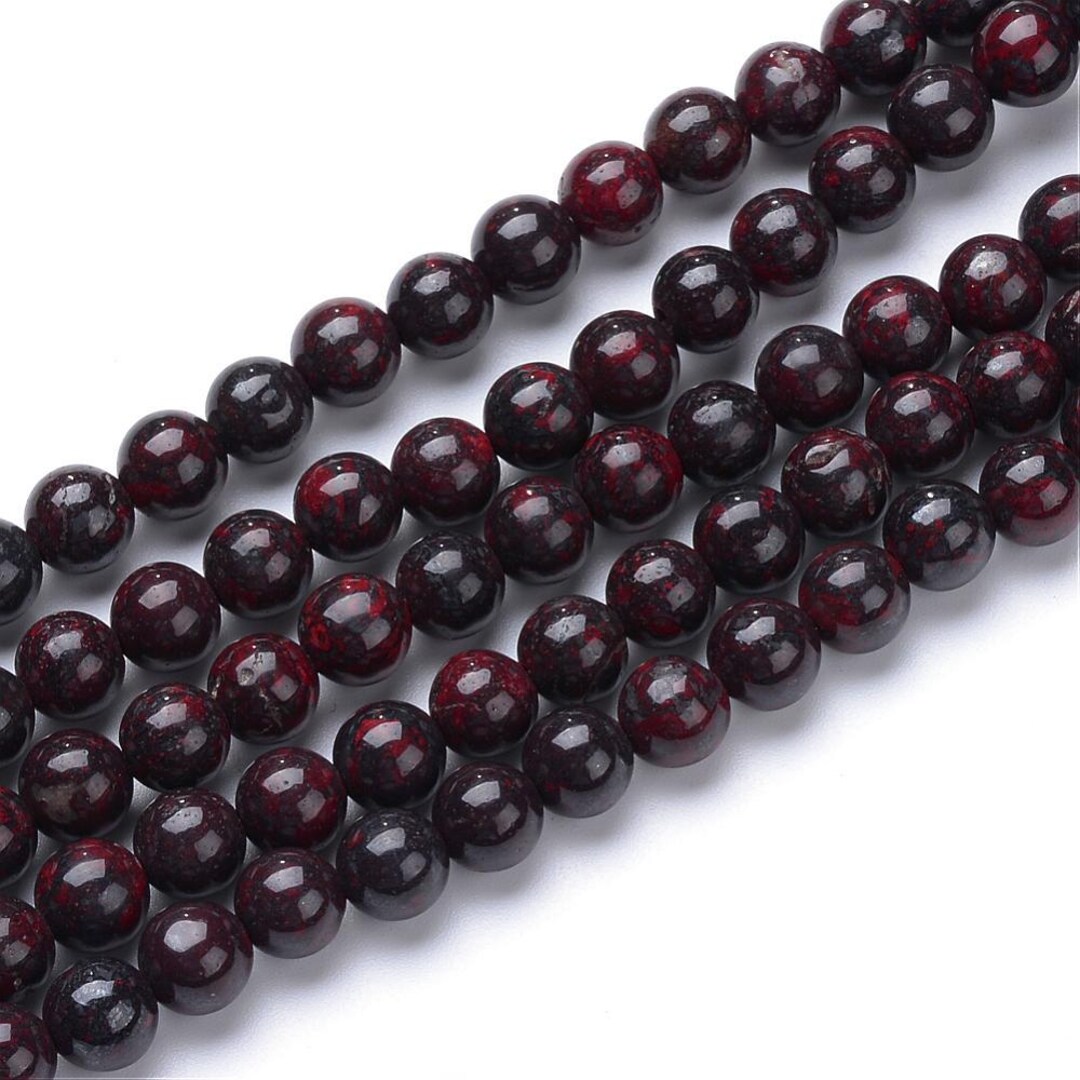 20pcs | 8mm | Bloodstone | Heliotrope Stone Beads | Crimson | Dark Red ...