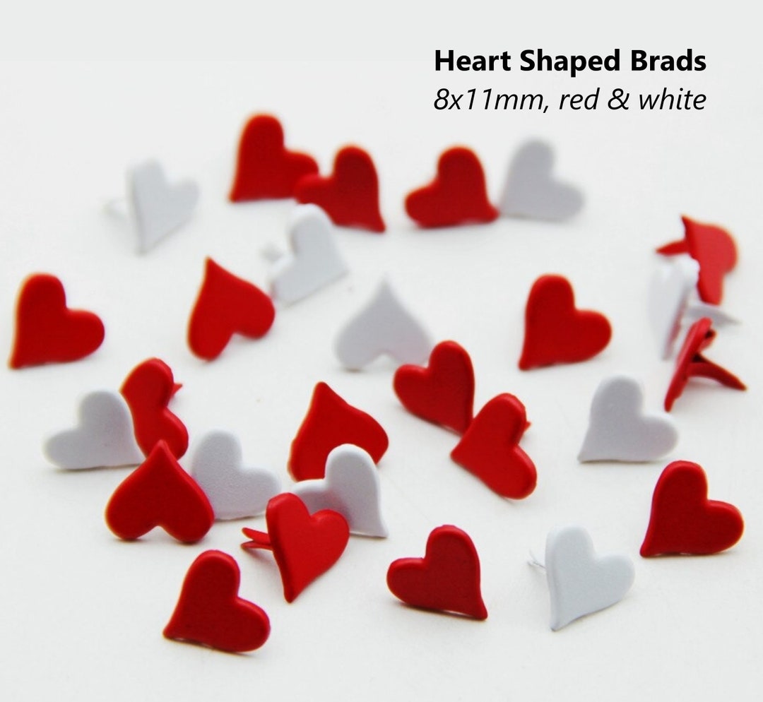 25pcs 11x8mm, Brads, Hearts, Red, White, Paper Fasteners, Scrapbooking ...