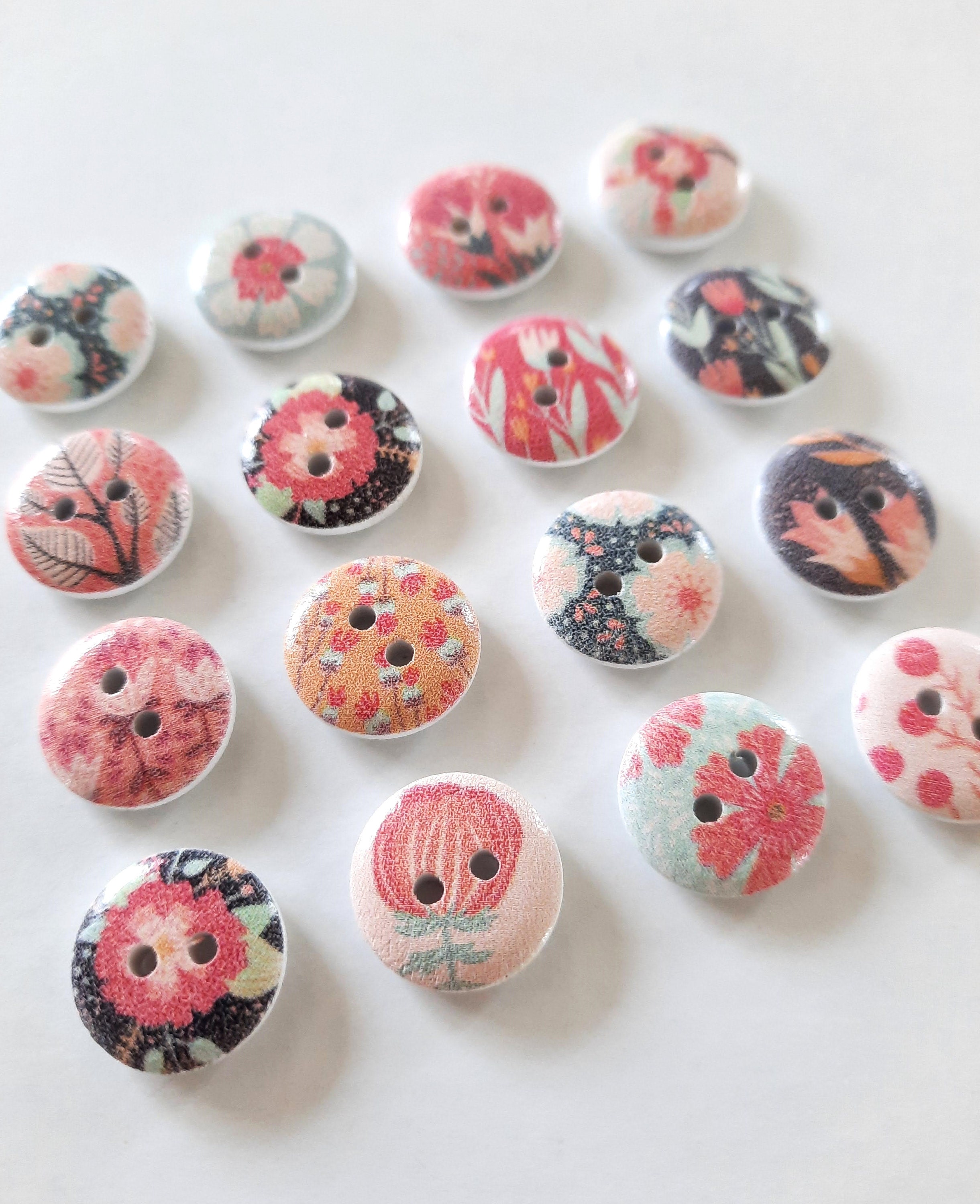 8-pk Sweet Floral Buttons Decorative Wood Buttons Craft - Etsy