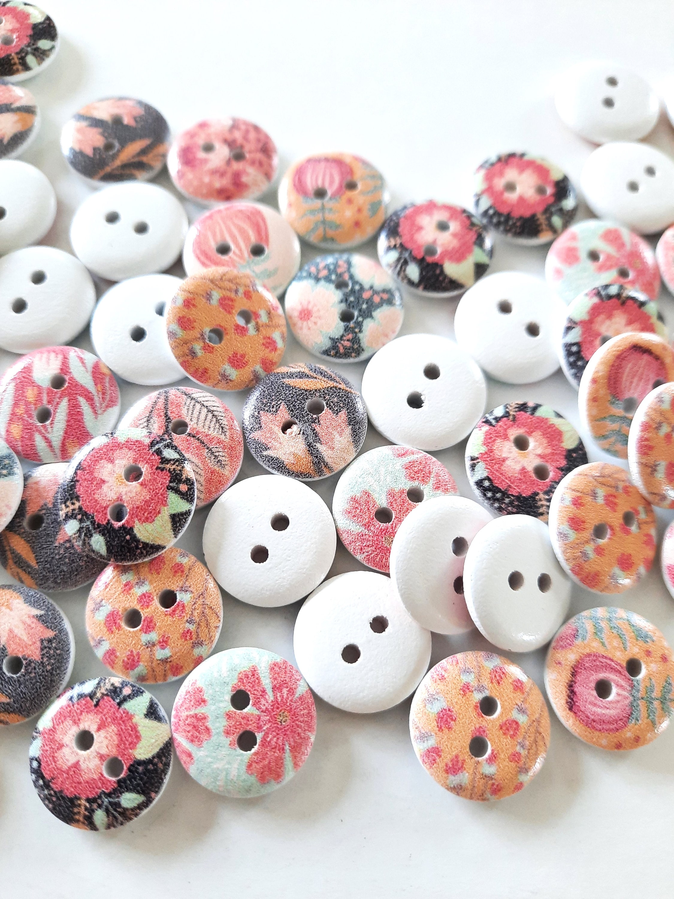 8-pk Sweet Floral Buttons Decorative Wood Buttons Craft - Etsy