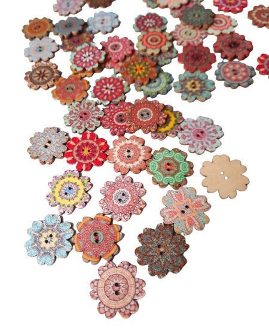 8-pack+ 1 Inch Boho Flower Vintage-look Buttons, Decorative Wood ...