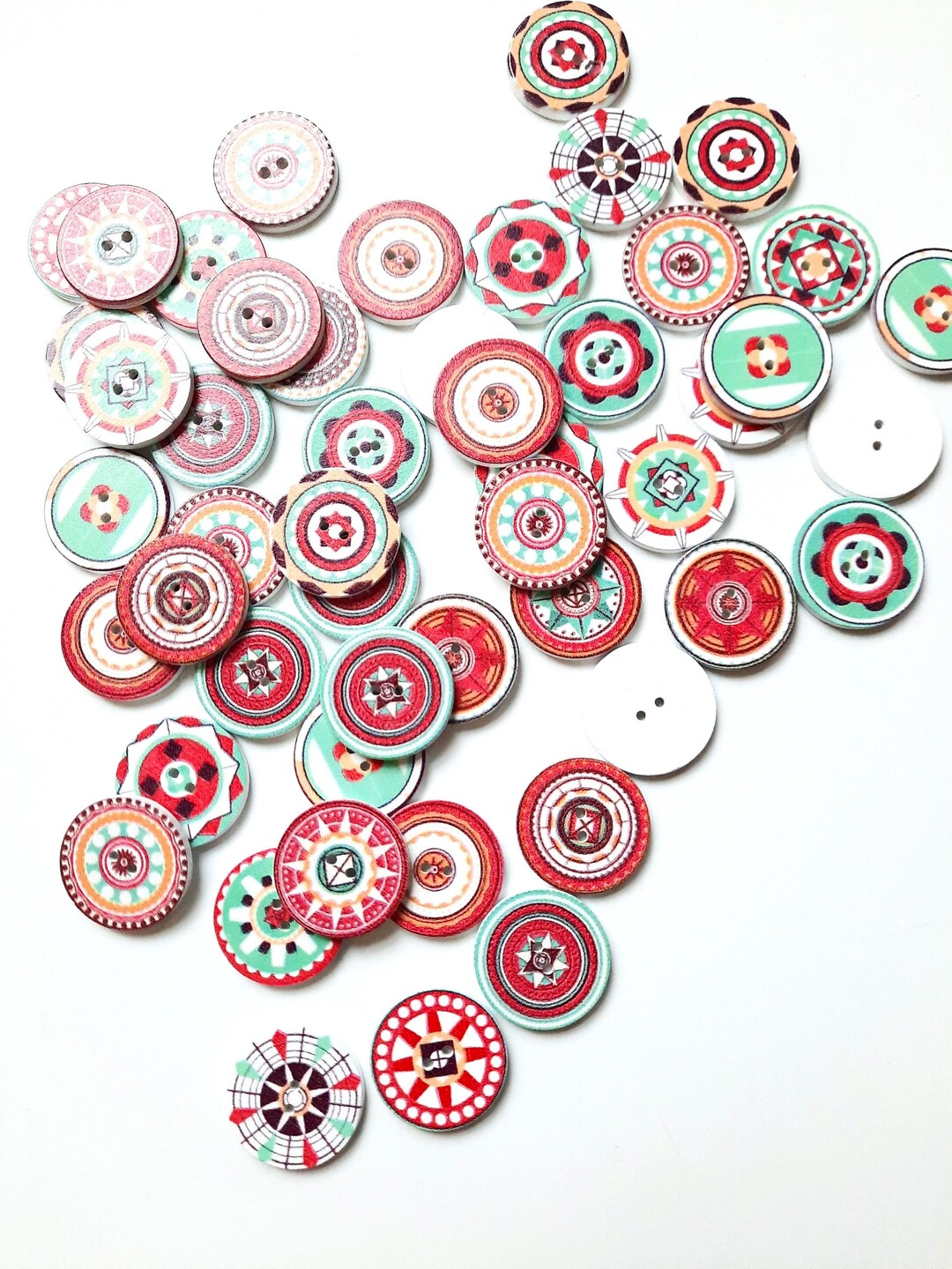 8-pack+ Brightly Patterned Buttons, Decorative Wood Buttons, Craft ...