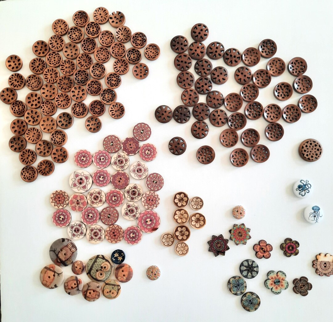 NOTE 3 WEEK DELAY 150 misfit Buttons, Decorative Wood Buttons, Craft ...
