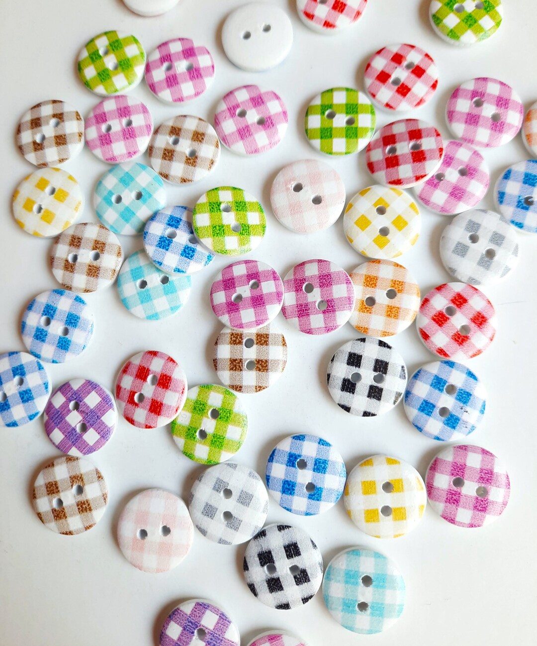Colorful Gingham Wood Buttons: 8-pack Decorative Craft Buttons (15mm ...