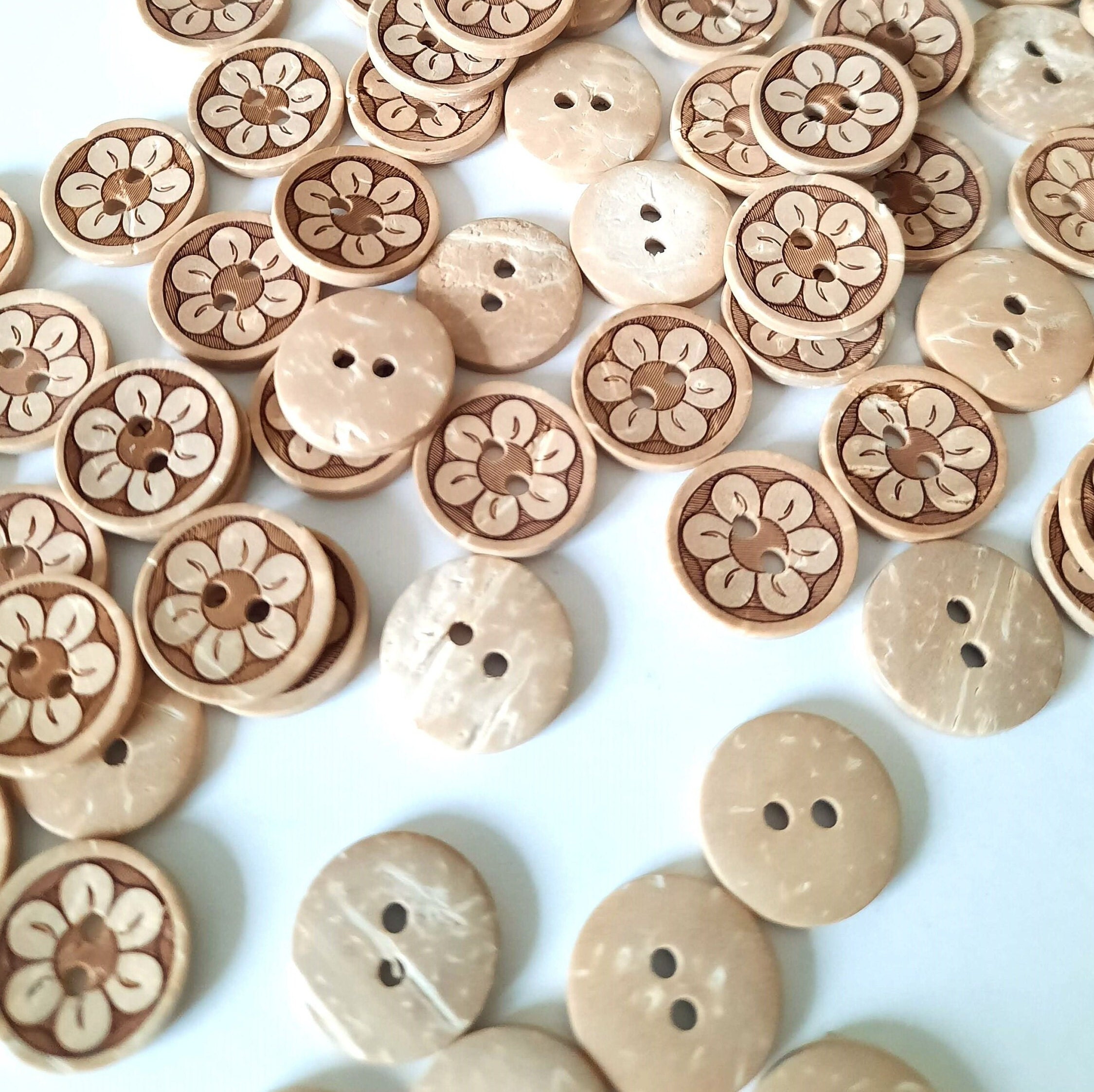 Coconut Shell Flower Buttons: Engraved Wood Craft Buttons (8-pack+) - Etsy