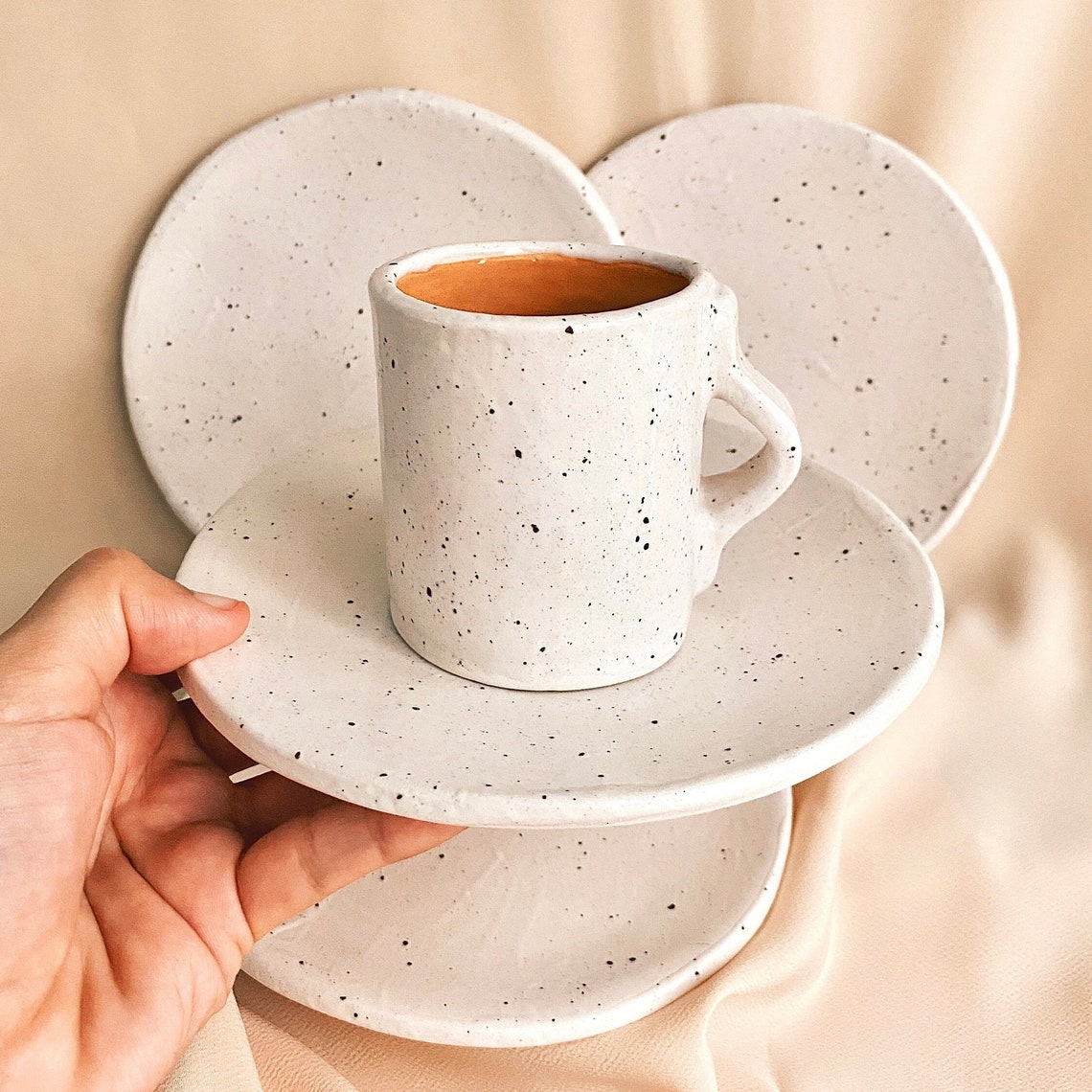 Handmade Speckled Ceramic Espresso Cup and Saucer Set: Rustic ...