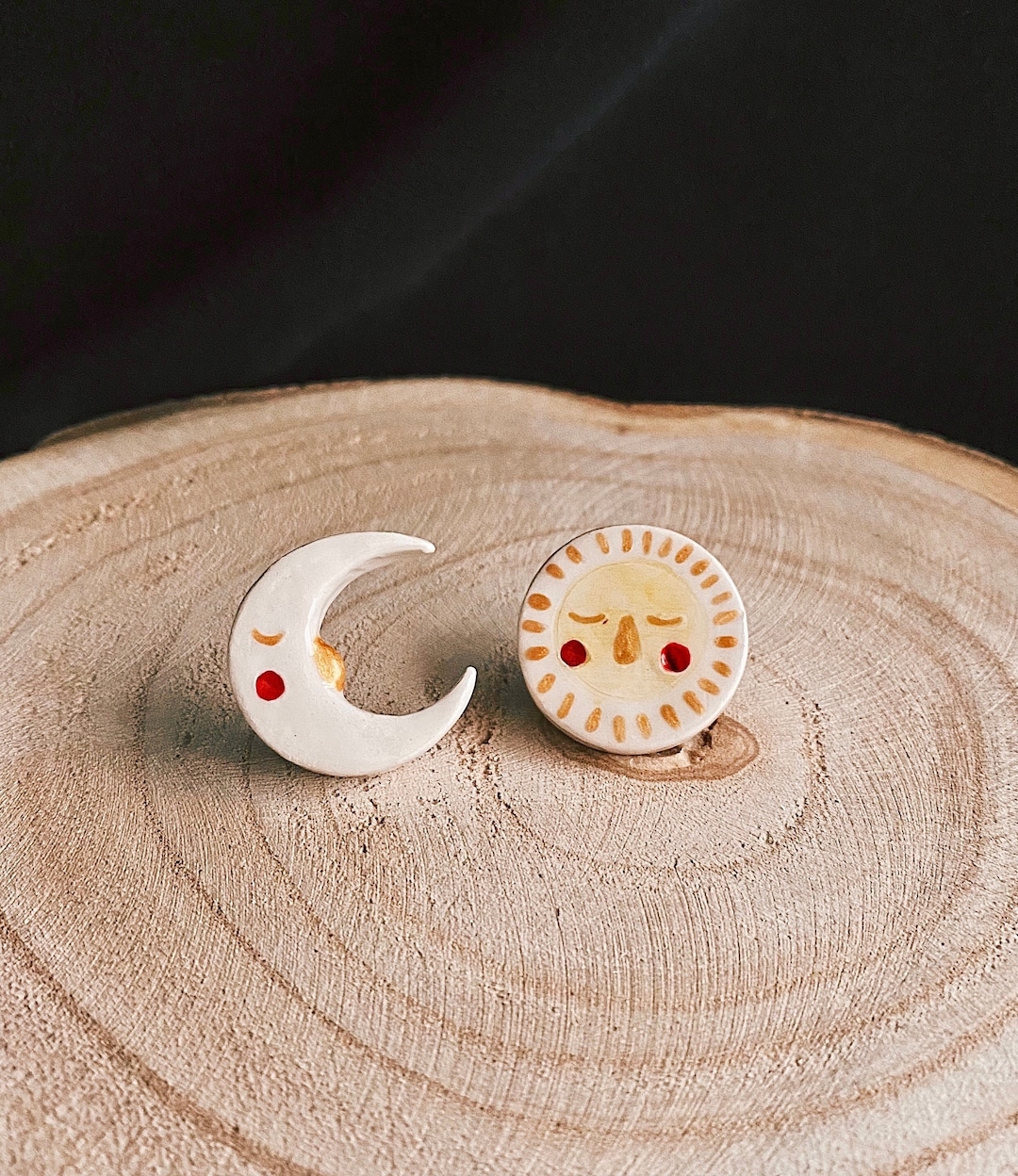 Handmade Ceramic Sun and Moon Pin Set / Moon Enameled Pin / Lapel Pin ...