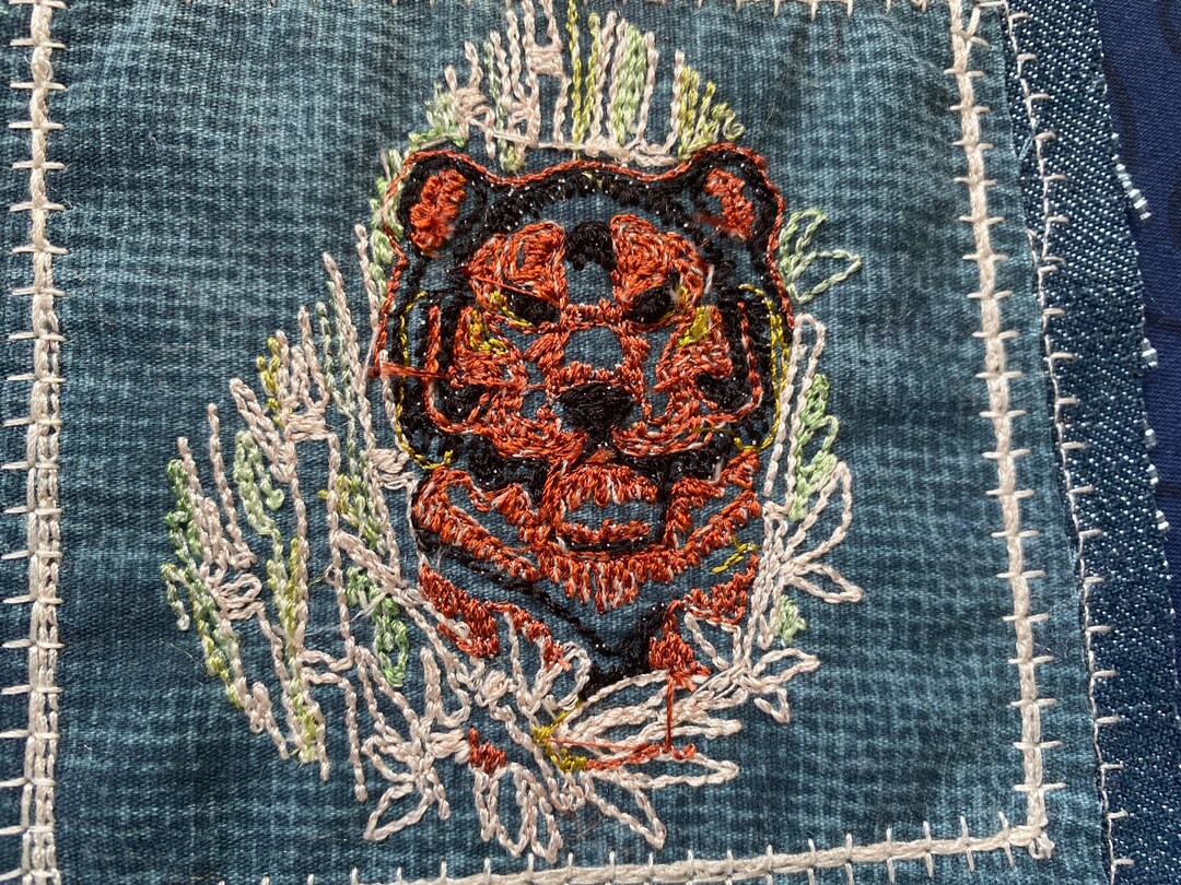 Sashiko Tiger Patch - Upcycled Denim Boro Art - Japanese Wildlife ...