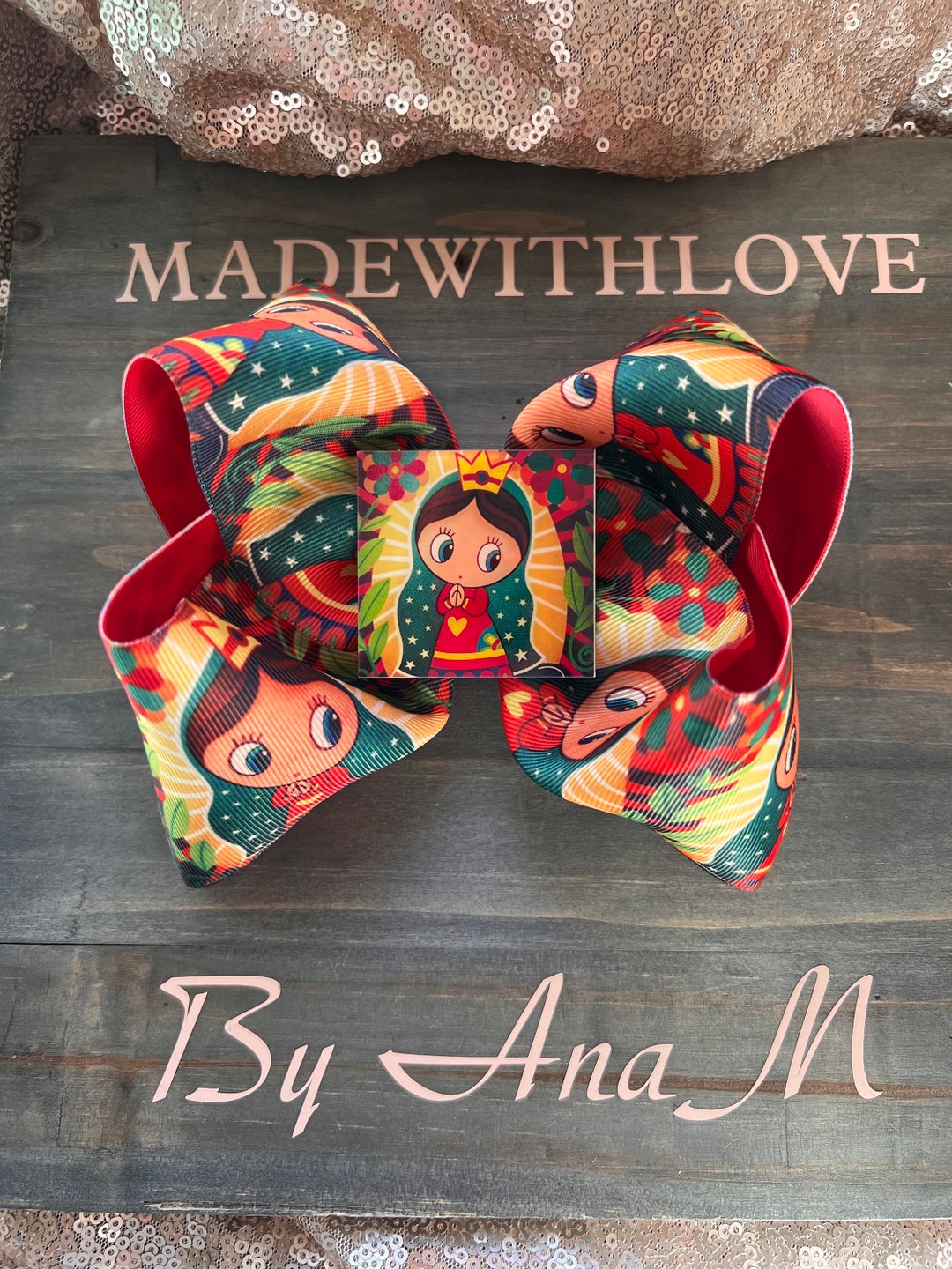 Handmade Our Lady of Guadalupe Hair Bow: Large Catholic Girls Bow - Etsy