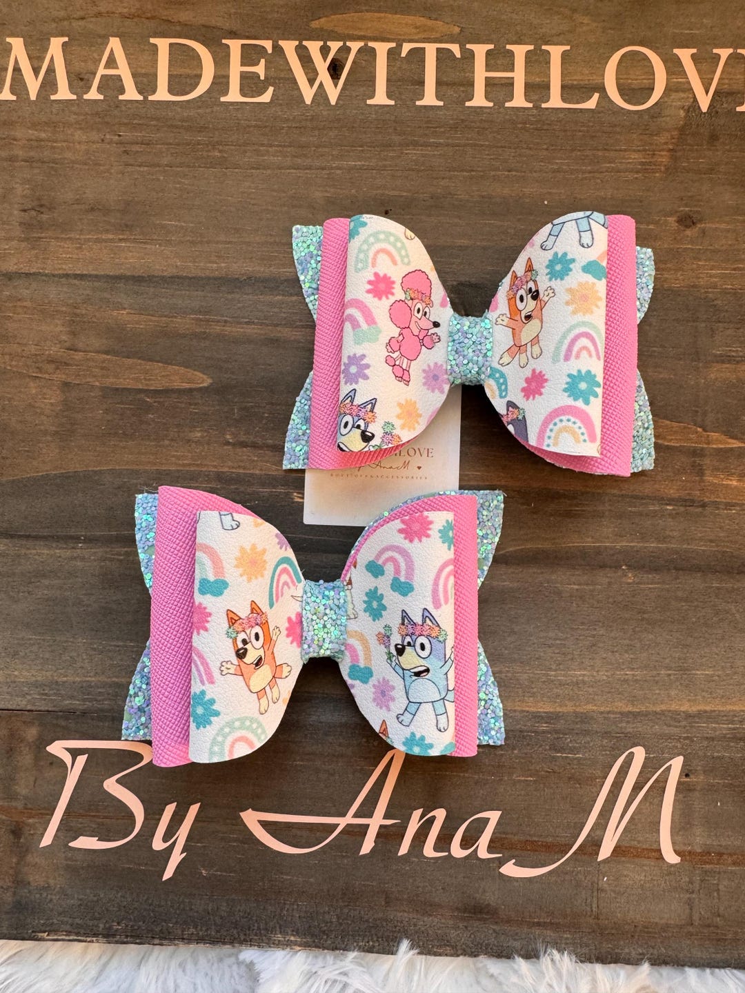 Blue Dog Faux Leather Hair Pigtail Hair Bow Set, Bluey Inspired Hair ...