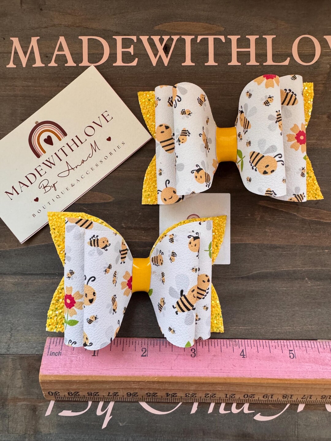 Bee Hair Bow Pair, Honey Bee Pigtail Hair Bows, Sweet as Honey Hair Bow ...