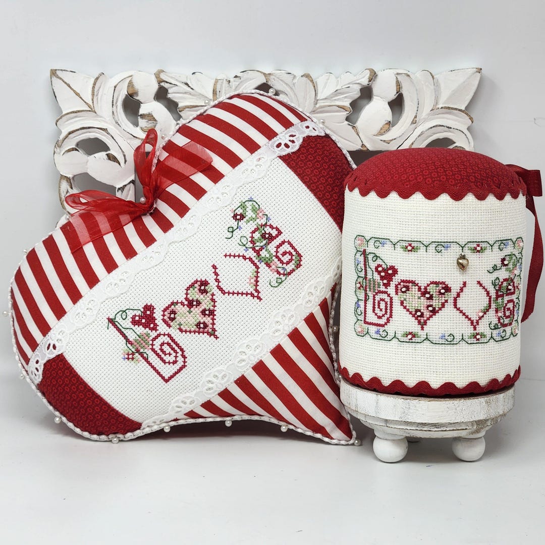 Shepherd's Bush Cross-stitched VALENTINE LOVE PILLOW or Pindrum on 14 ...