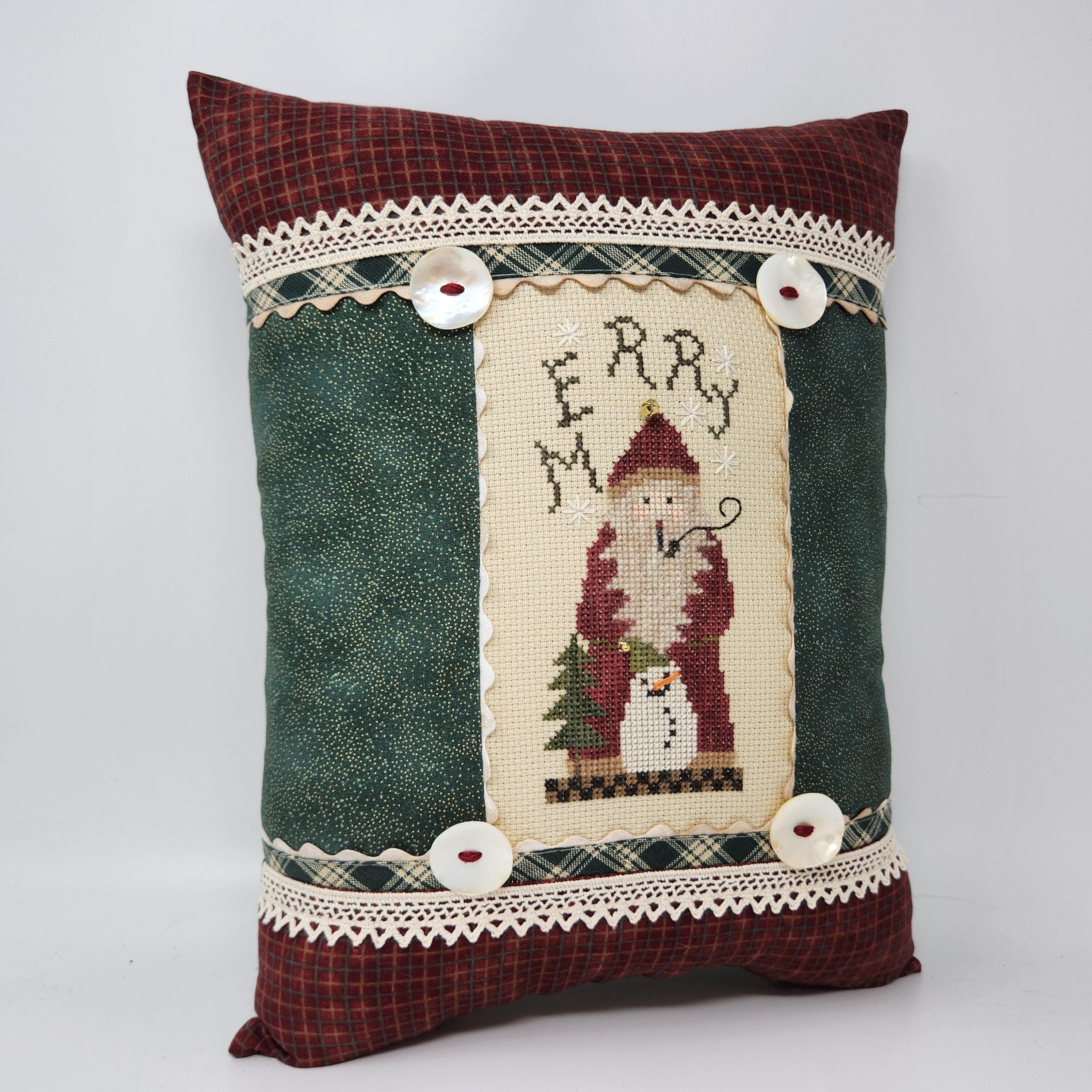 Cross-stitched Santa Pillow or Stand-up: Homespun Christmas Decor - Etsy